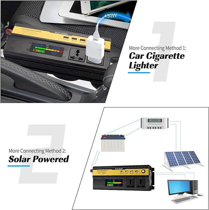 Seamuing 2200W Power Inverter DC 12V to AC 240V Vehicle Inverters 2 AC ...