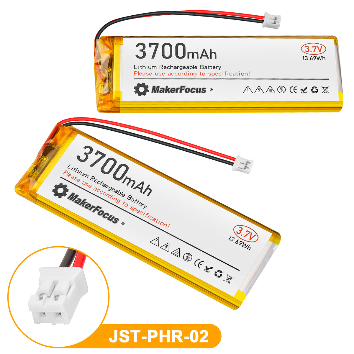 Makerfocus 3700mAh 1S 3.7V Rechargeable Batteries Lithium Polymer Batt ...