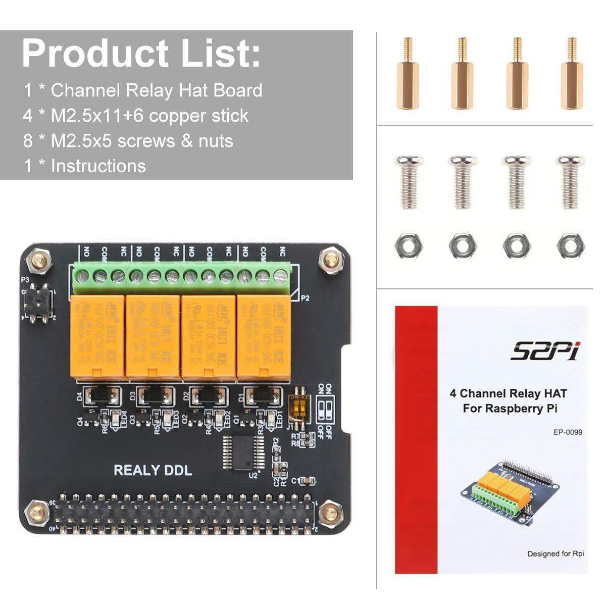 MakerFocus 4 Channel Relay Board Module for Raspberry Pi 4B/3 Model B+