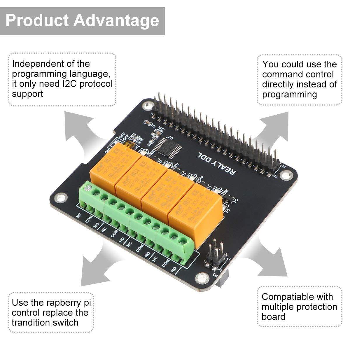 MakerFocus 4 Channel Relay Board Module for Raspberry Pi 4B/3 Model B+