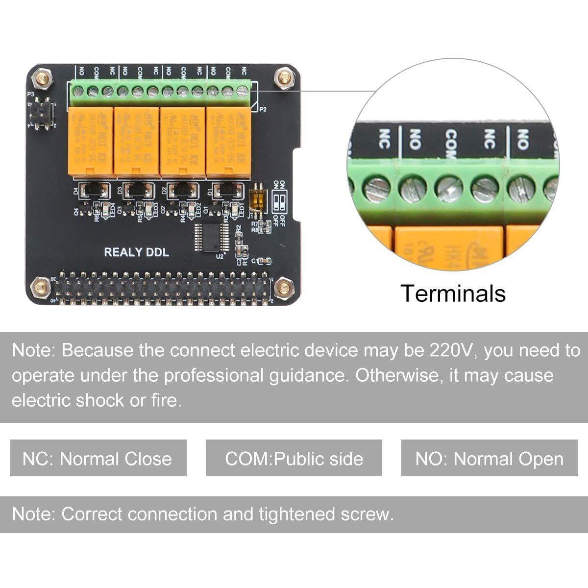 MakerFocus 4 Channel Relay Board Module for Raspberry Pi 4B/3 Model B+