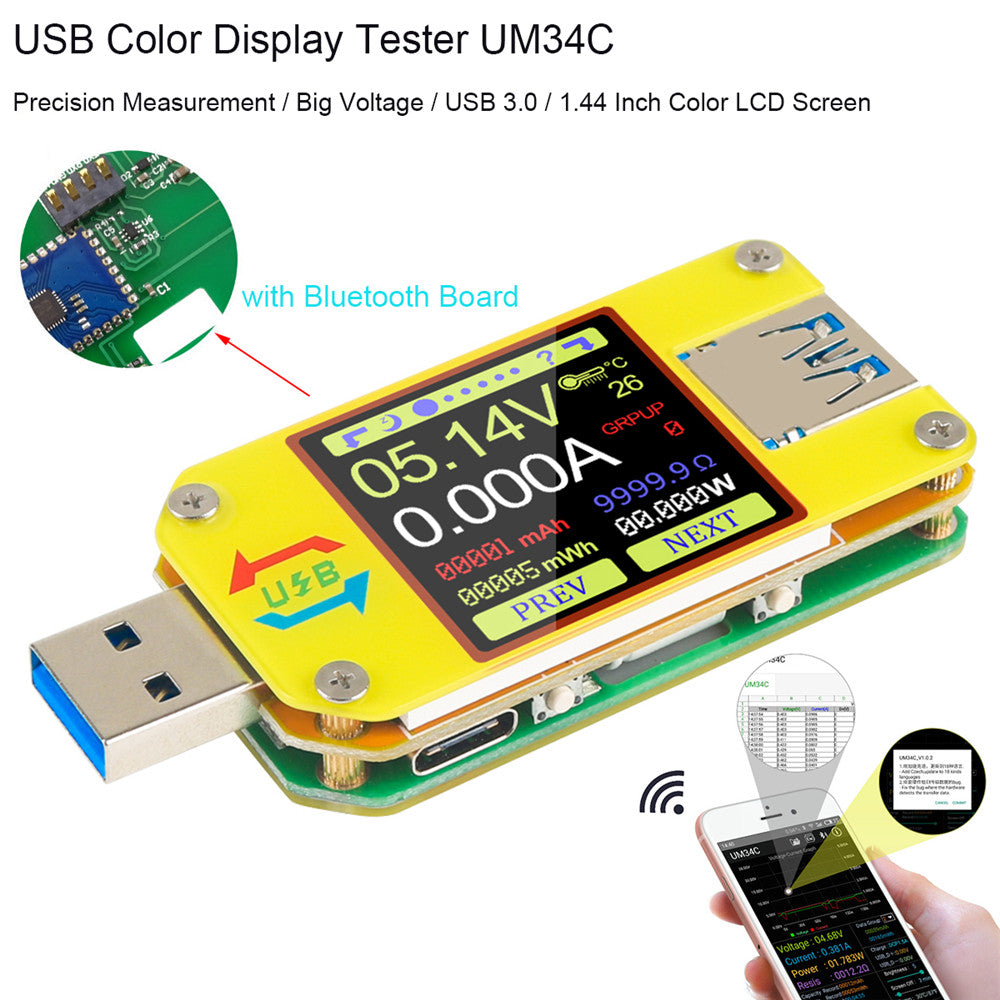 UM34C USB Meter Tester Voltage Current Bluetooth Battery Power Charger ...