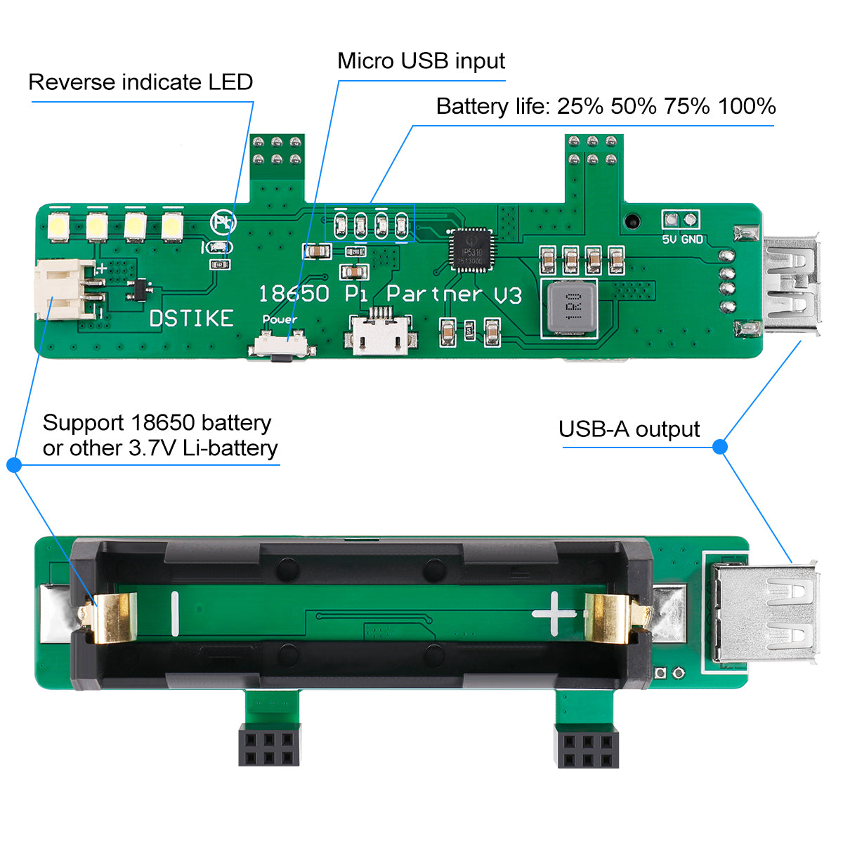 Raspberry Pi 4B UPS 18650 Power Supply Board DSTIKE 18650 Pi Partner V ...