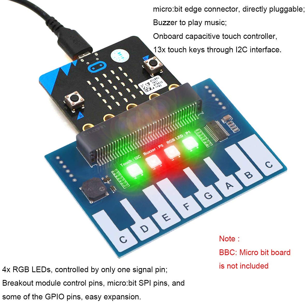 MakerFocus Piano Music Development Board for BBC Micro:bit Board with