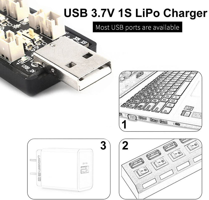 1S LiPo Battery USB Charger 3.7V/4.20V 6 Channel 1S LiPo Charger Tiny ...