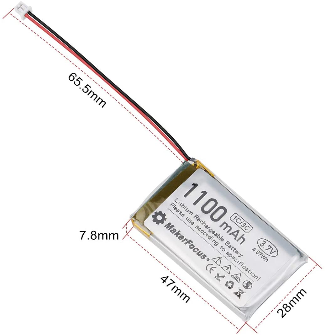 Makerfocus 3.7V 1100mAh Lithium Rechargeable Battery 1S 3C Lipo Batter ...