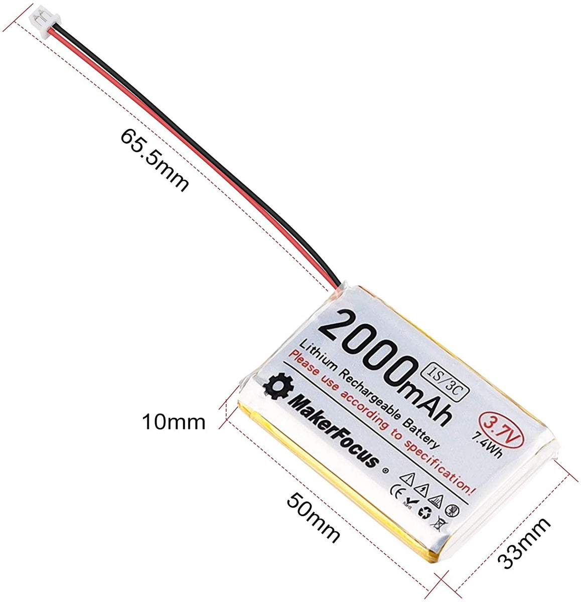Makerfocus 3.7V 2000mAh Lithium Rechargeable Battery 1S 3C Lipo Batter ...