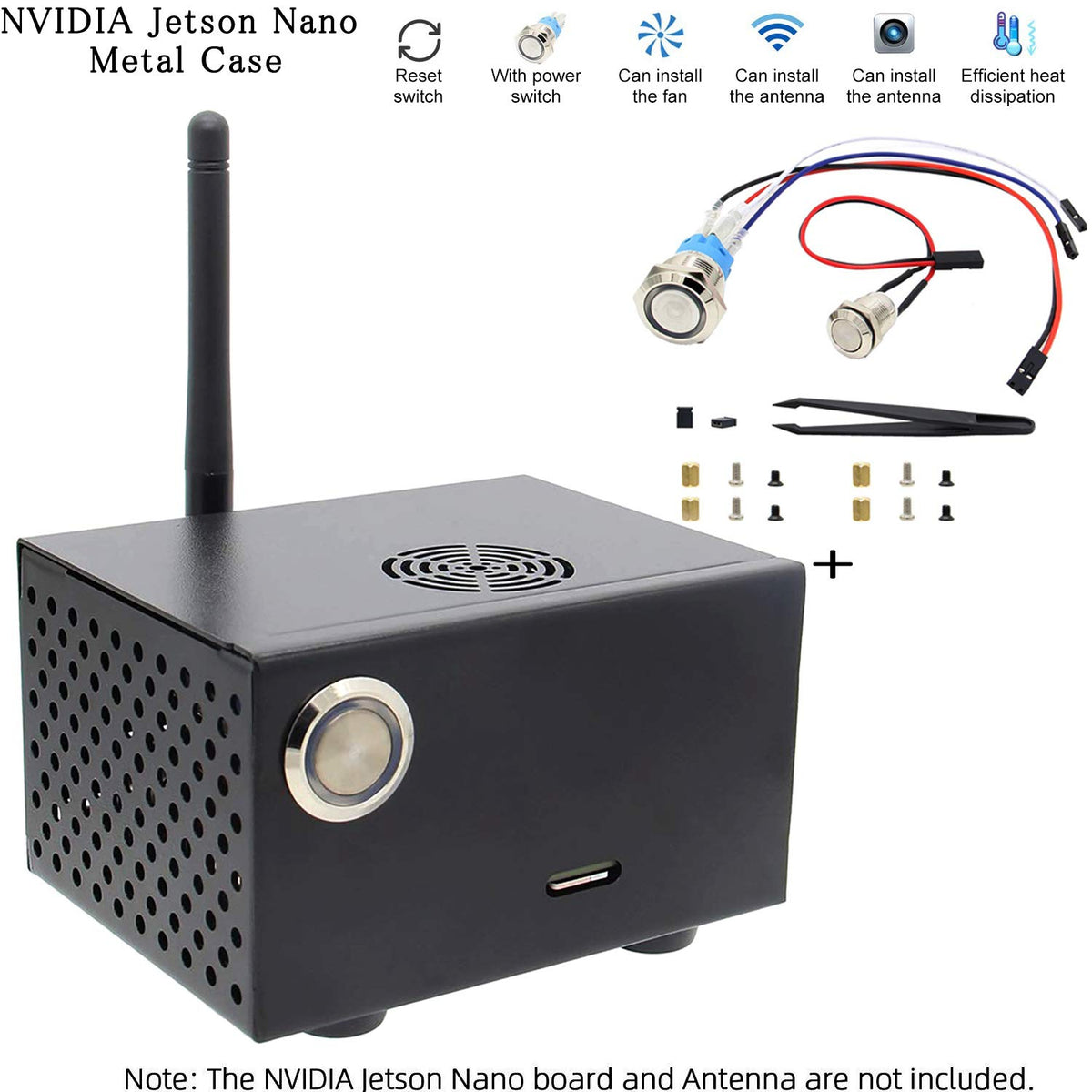 MakerFocus NVIDIA Jetson Nano Metal Case Enclosure with Power and Rese