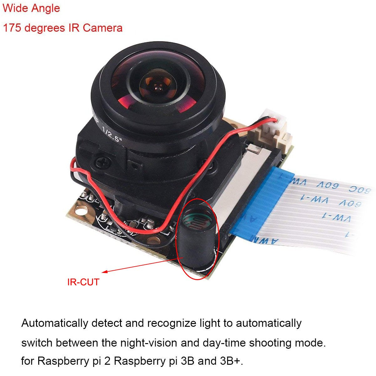 MakerFocus Fisheye Camera 5mp IR-CUT Night-vision Camera for Raspberry