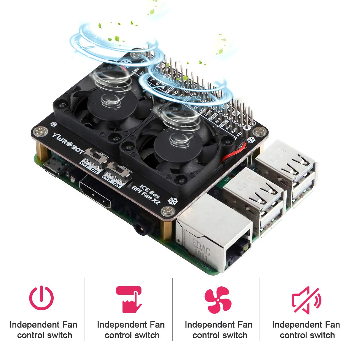 MakerFocus Raspberry Pi 4B GPIO Expansion Board with Dual Fan ...