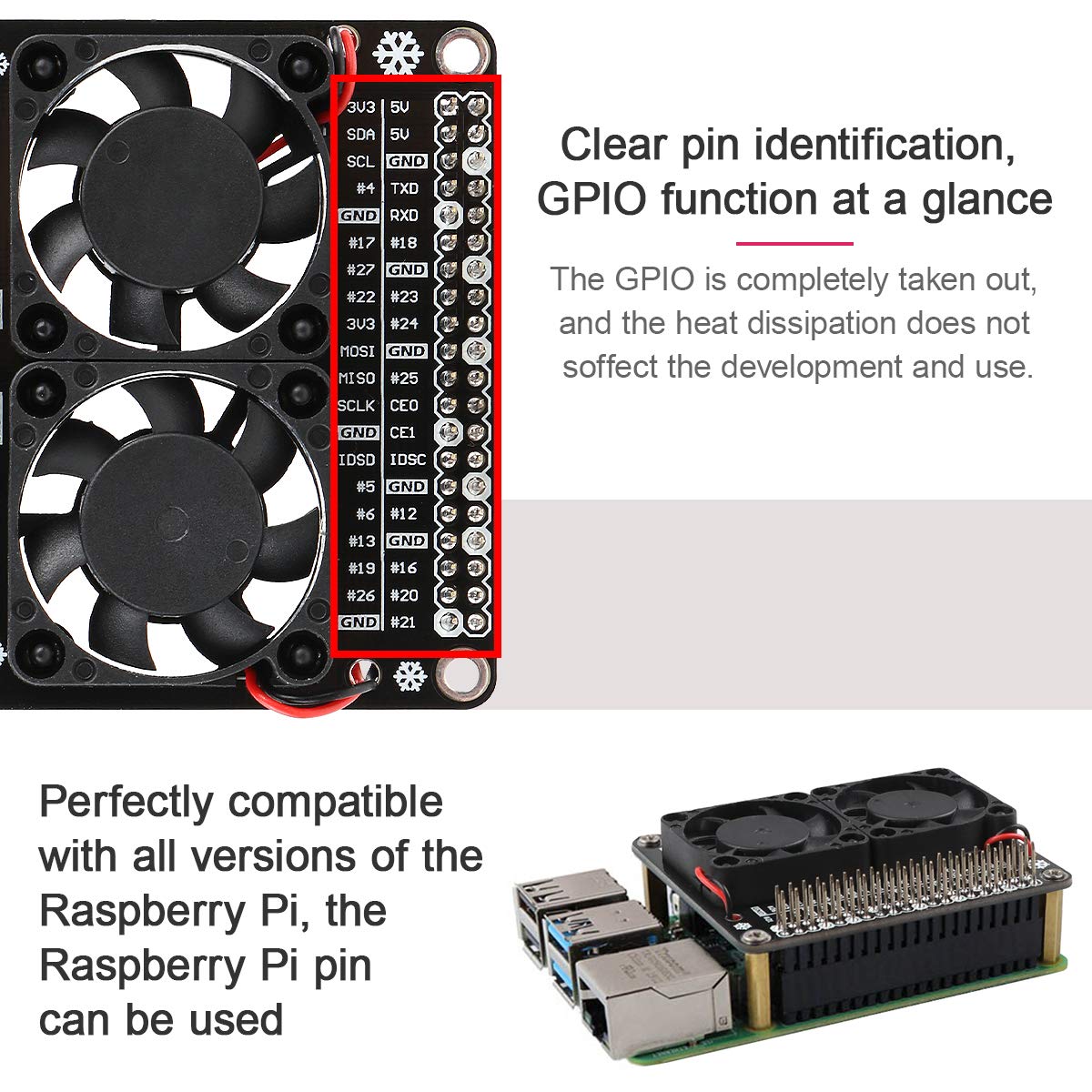 MakerFocus Raspberry Pi 4B GPIO Expansion Board with Dual Fan ...