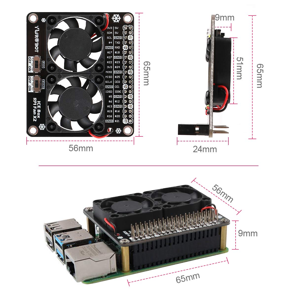 MakerFocus Raspberry Pi 4B GPIO Expansion Board with Dual Fan ...