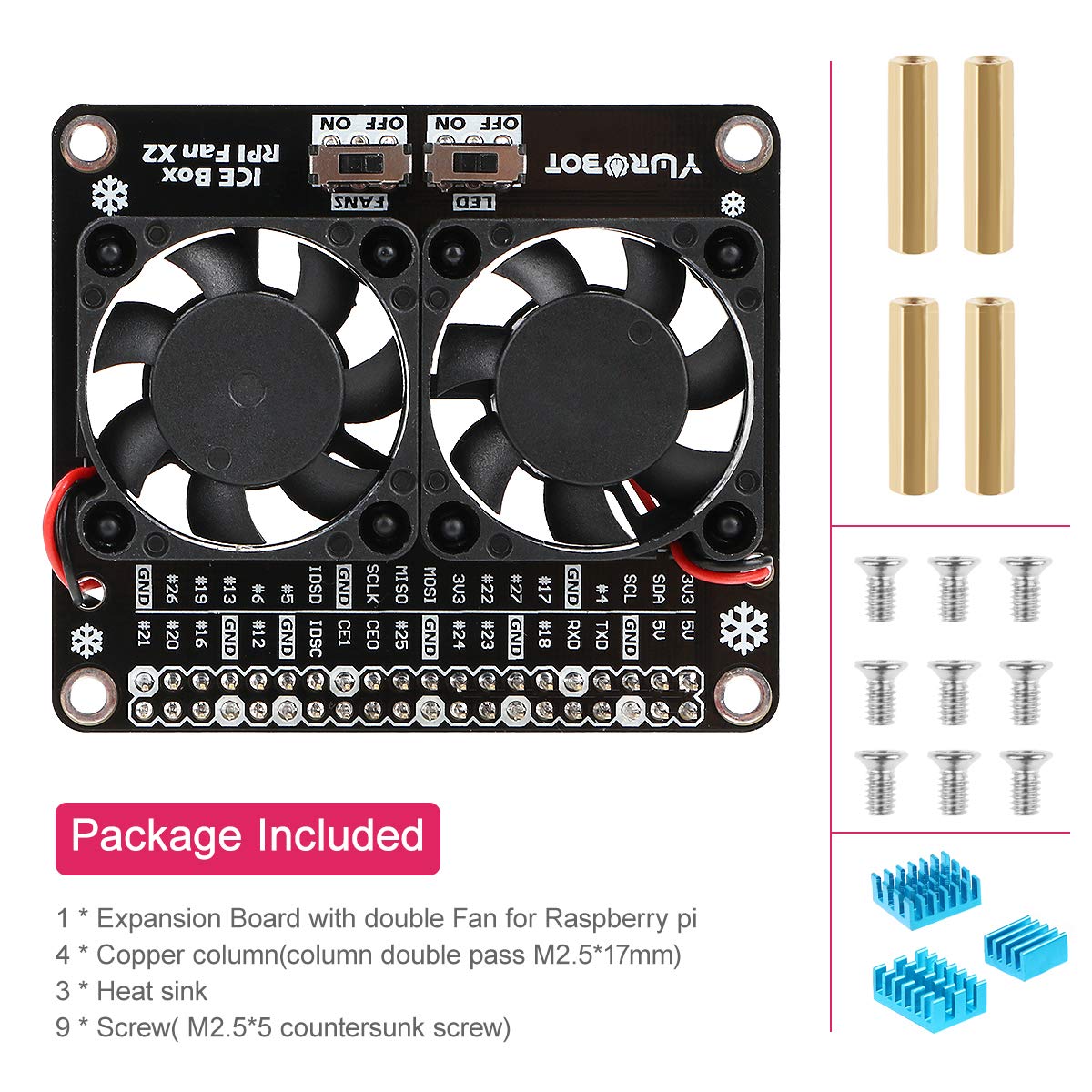 MakerFocus Raspberry Pi 4B GPIO Expansion Board with Dual Fan ...
