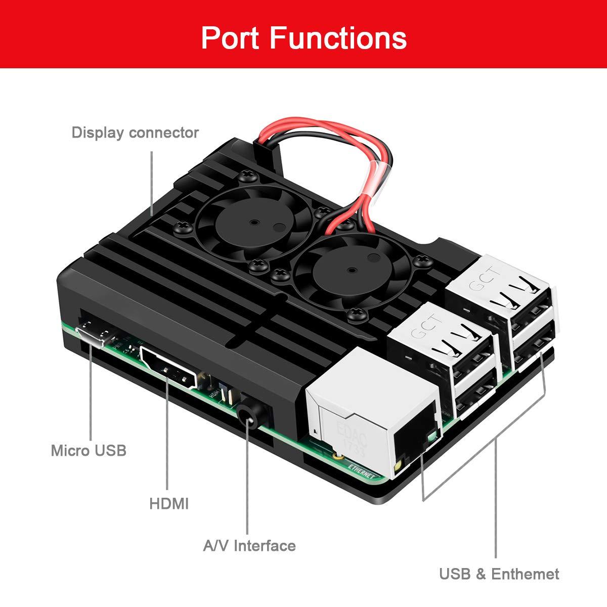MakerFocus Raspberry Pi 4B Metal Case with Dual Cooling Fan Aluminium