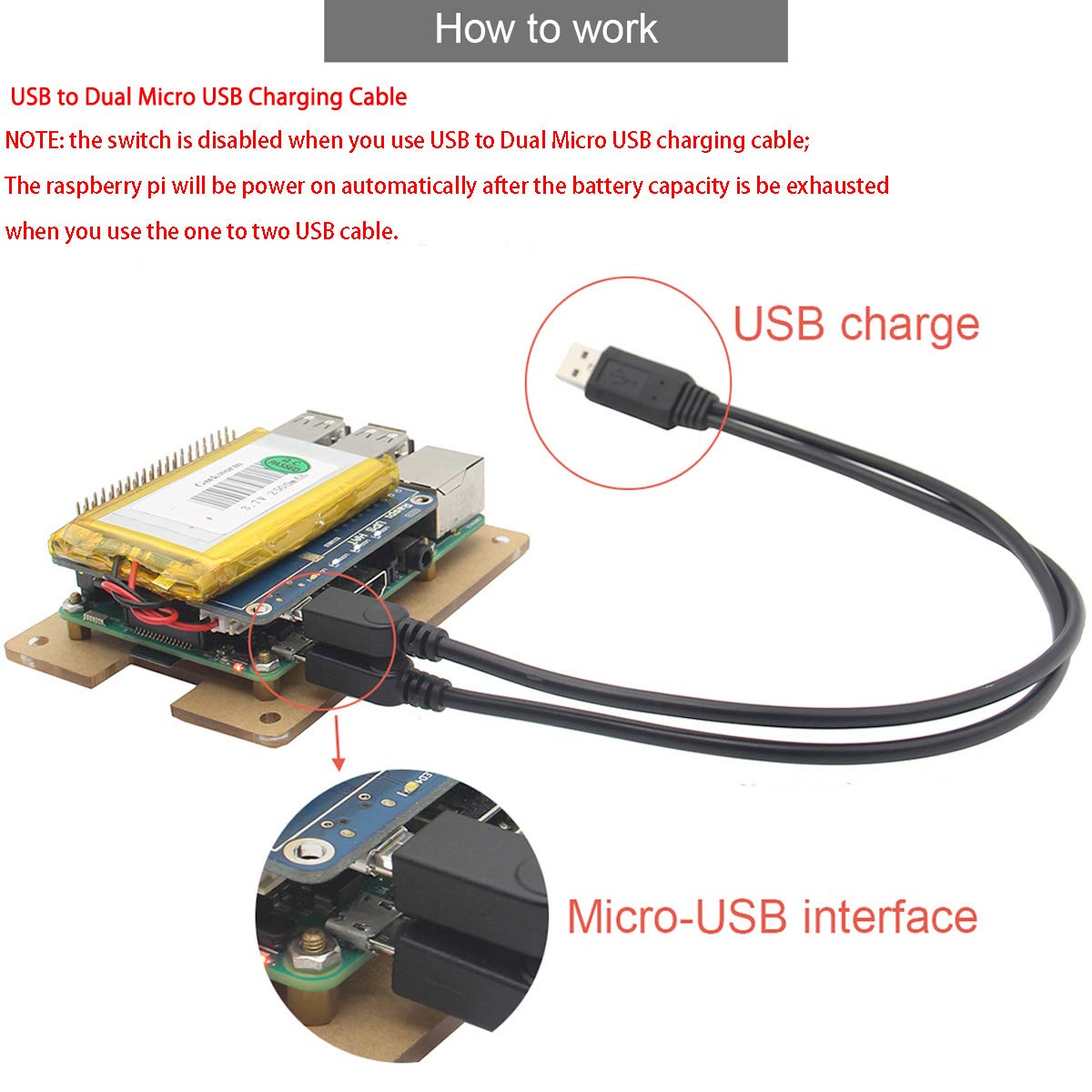 MakerFocus Raspberry Pi Battery Pack UPS HAT Board with 4 LED Power In