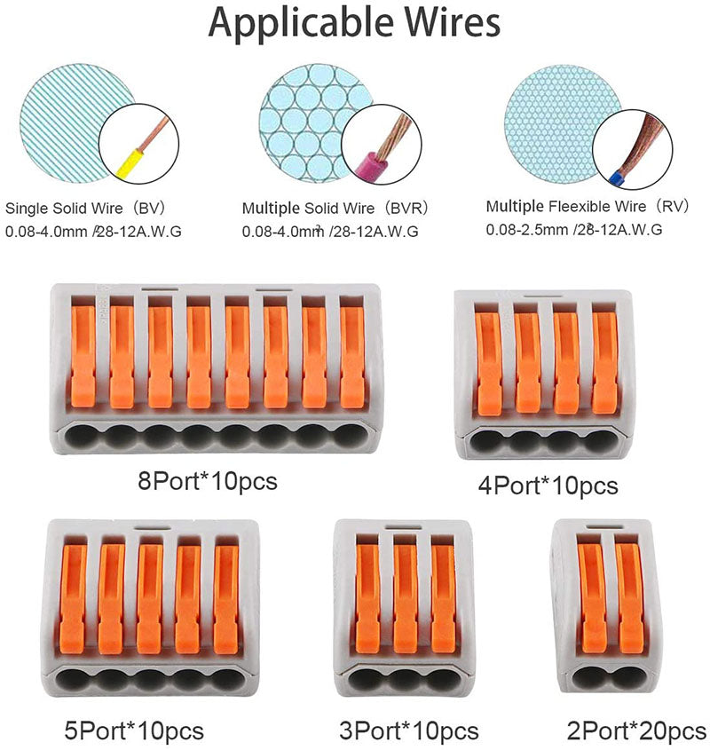 Compact Wire Connectors, 60Pcs Lever Nut Connector Assortment Conducto ...